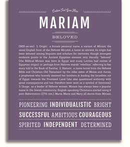 Mariam Personalized Name Meaning Art Prints – Name Stories