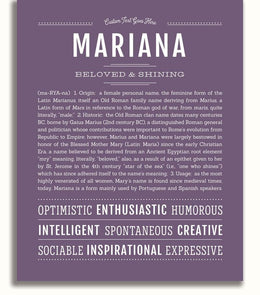 Mariana Personalized Name Meaning Art Prints – Name Stories