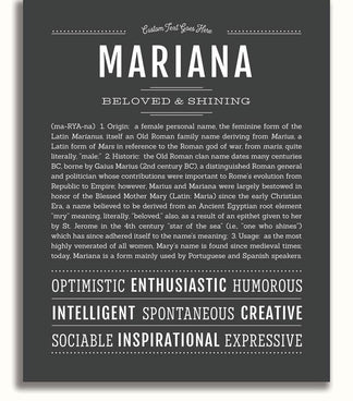 Mariana Personalized Name Meaning Art Prints – Name Stories