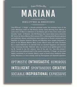 Mariana Personalized Name Meaning Art Prints – Name Stories