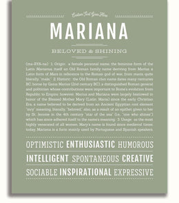 Mariana Personalized Name Meaning Art Prints – Name Stories