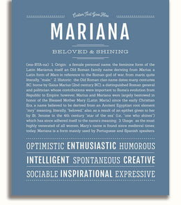 Mariana Personalized Name Meaning Art Prints – Name Stories