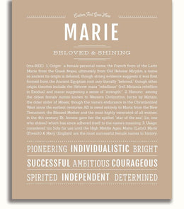 Marie Personalized Name Meaning Art Prints – Name Stories