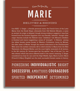 Marie Personalized Name Meaning Art Prints – Name Stories