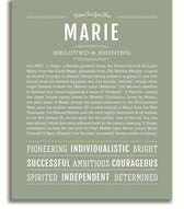 Marie Personalized Name Meaning Art Prints – Name Stories