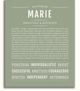 Marie Personalized Name Meaning Art Prints – Name Stories