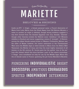 Mariette Personalized Name Meaning Art Prints – Name Stories