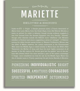 Mariette Personalized Name Meaning Art Prints – Name Stories