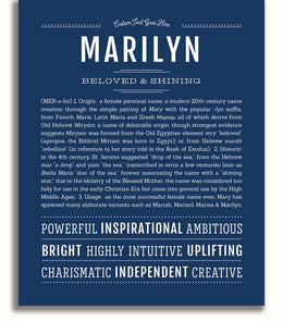 Marilyn Personalized Name Meaning Art Prints – Name Stories