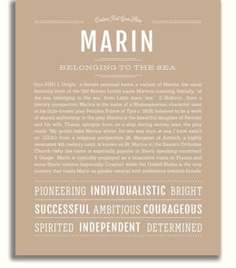 Marin Personalized Name Meaning Art Prints – Name Stories
