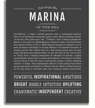 Marina Personalized Name Meaning Art Prints – Name Stories