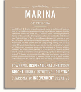 Marina Personalized Name Meaning Art Prints – Name Stories