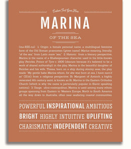 Marina Personalized Name Meaning Art Prints – Name Stories