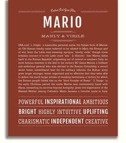 Mario Personalized Name Meaning Art Prints – Name Stories