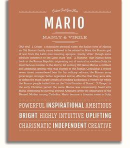 Mario Personalized Name Meaning Art Prints – Name Stories