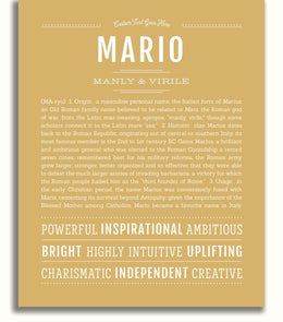 Mario Personalized Name Meaning Art Prints – Name Stories