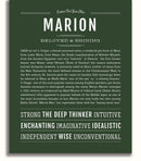 Marion Personalized Name Meaning Art Prints – Name Stories