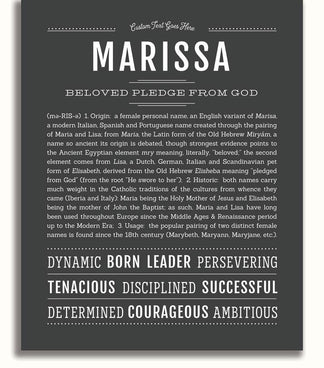 Marissa Personalized Name Meaning Art Prints – Name Stories