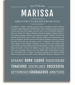 Marissa Personalized Name Meaning Art Prints – Name Stories