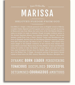 Marissa Personalized Name Meaning Art Prints – Name Stories