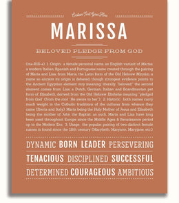 Marissa Personalized Name Meaning Art Prints – Name Stories