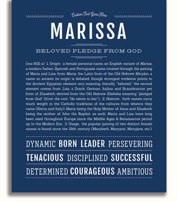 Marissa Personalized Name Meaning Art Prints – Name Stories