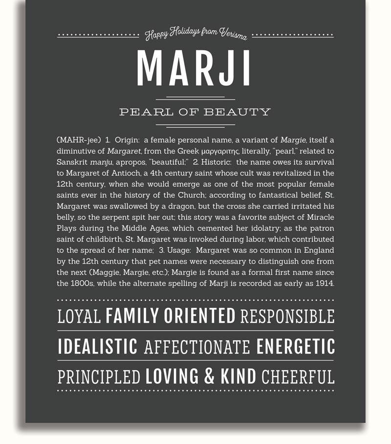 Marji Personalized Name Meaning Art Prints – Name Stories
