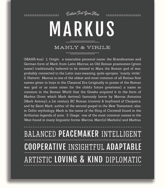 Markus Personalized Name Meaning Art Prints – Name Stories