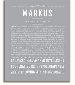 Markus Personalized Name Meaning Art Prints – Name Stories