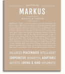 Markus Personalized Name Meaning Art Prints – Name Stories