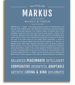 Markus Personalized Name Meaning Art Prints – Name Stories