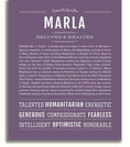 Marla Personalized Name Meaning Art Prints – Name Stories