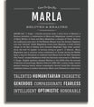 Marla Personalized Name Meaning Art Prints – Name Stories