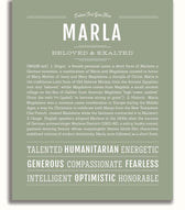 Marla Personalized Name Meaning Art Prints – Name Stories