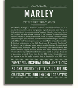 Marley Personalized Name Meaning Art Prints – Name Stories