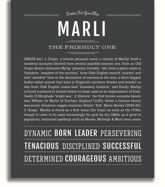 Marli Personalized Name Meaning Art Prints – Name Stories