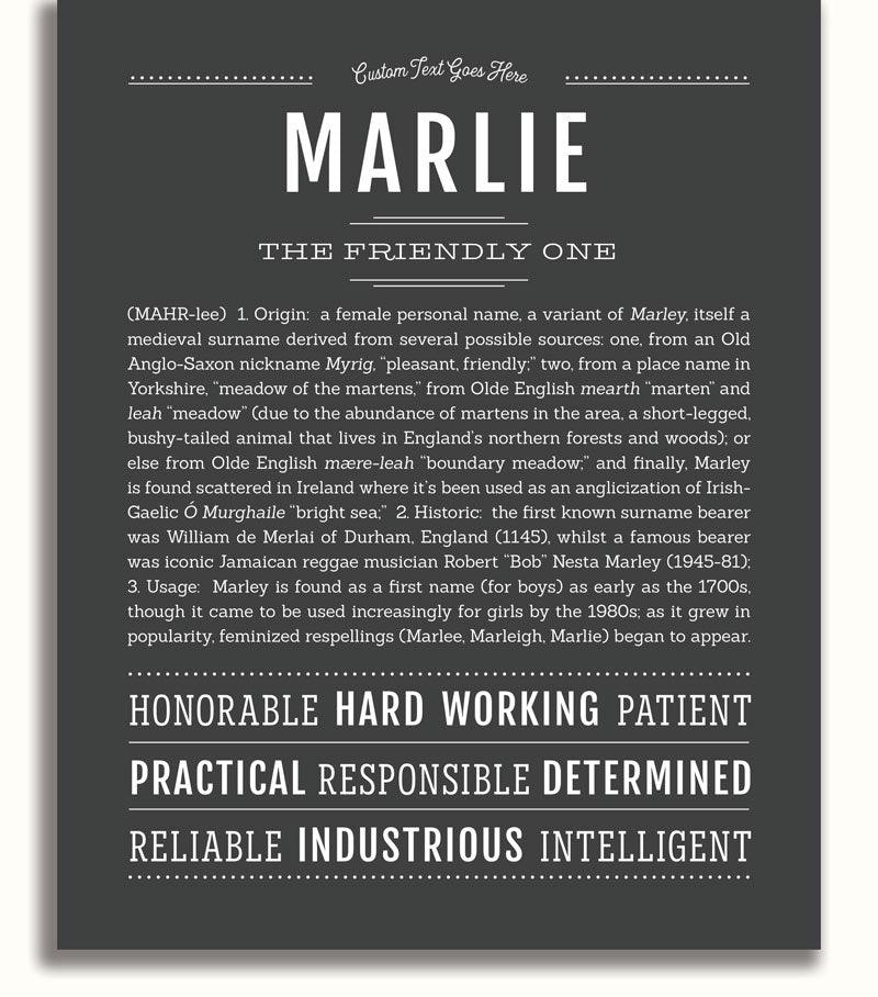 Marlie Personalized Name Meaning Art Prints – Name Stories