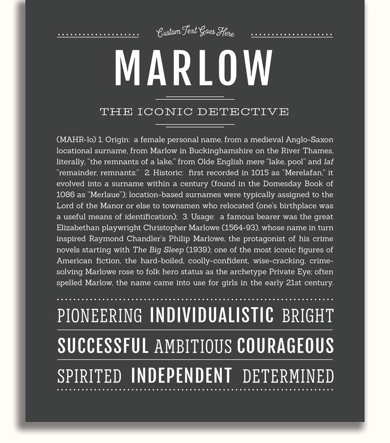 Marlow Personalized Name Meaning Art Prints – Name Stories