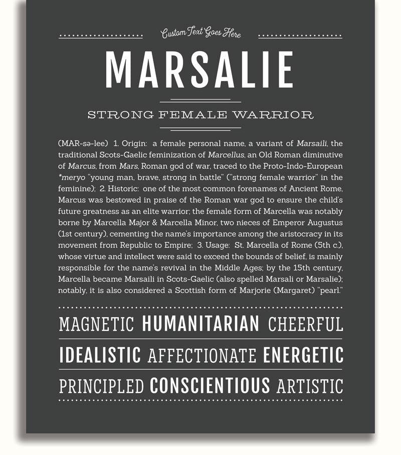 Marsalie Personalized Name Meaning Art Prints – Name Stories