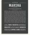 Marsha Personalized Name Meaning Art Prints – Name Stories