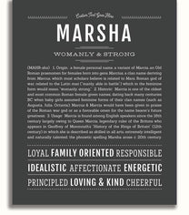 Marsha Personalized Name Meaning Art Prints – Name Stories