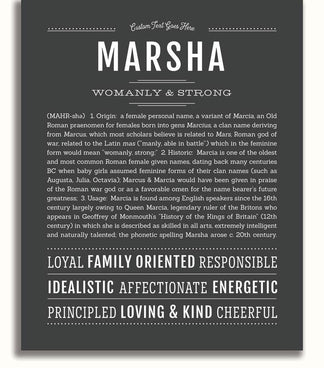 Marsha Personalized Name Meaning Art Prints – Name Stories