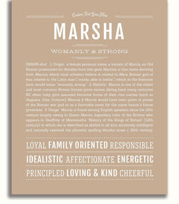 Marsha Personalized Name Meaning Art Prints – Name Stories