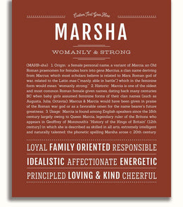 Marsha Personalized Name Meaning Art Prints – Name Stories