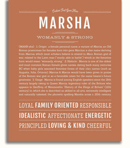 Marsha Personalized Name Meaning Art Prints – Name Stories