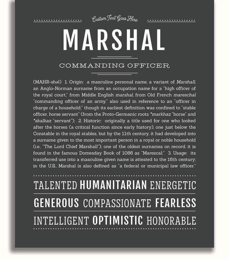 Marshal Personalized Name Meaning Art Prints – Name Stories