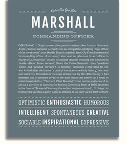Marshall Personalized Name Meaning Art Prints – Name Stories