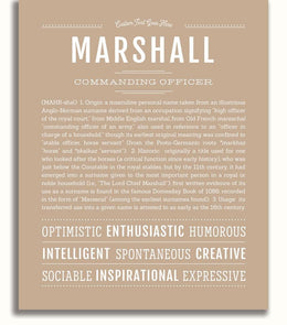 Marshall Personalized Name Meaning Art Prints – Name Stories