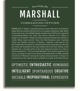 Marshall Personalized Name Meaning Art Prints – Name Stories