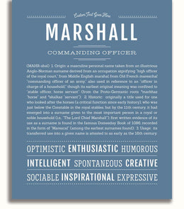 Marshall Personalized Name Meaning Art Prints – Name Stories